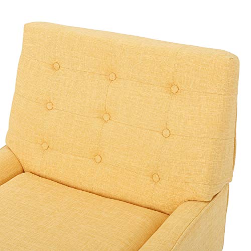 Christopher Knight Home Eilidh Buttoned Mid-Century Modern Fabric Chair, Muted Yellow / Natural