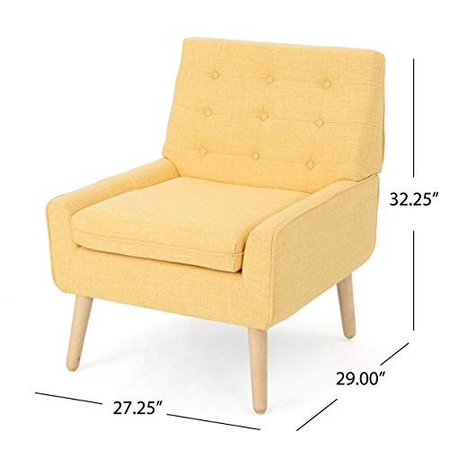 Christopher Knight Home Eilidh Buttoned Mid-Century Modern Fabric Chair, Muted Yellow / Natural