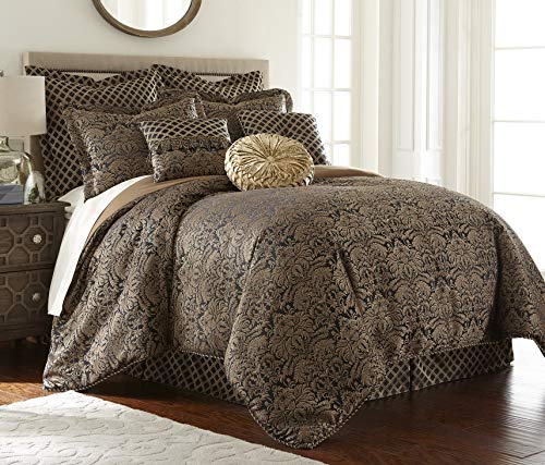 Sterling Creek Valencia 9-Piece Black Gold Floral Jacquard Oversized Comforter Set (King)