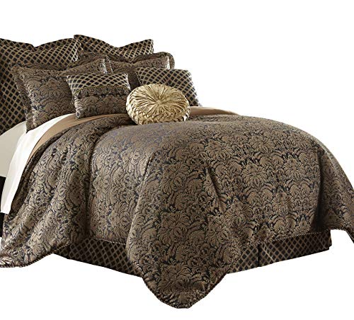 Sterling Creek Valencia 9-Piece Black Gold Floral Jacquard Oversized Comforter Set (King)