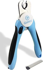 gonicc dog & cat pets nail clippers and trimmers - with safety guard to avoid over cutting, free nail file, razor sharp blade - professional grooming tool for pets