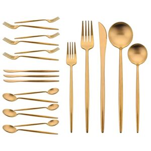 uniturcky flatware set 18/10 stainless steel matte gold - kitchen utensil serving set of dinner fork knife spoons salad fork dessert spoon,20 piece set of 4, for home kitchen restaurant hotel