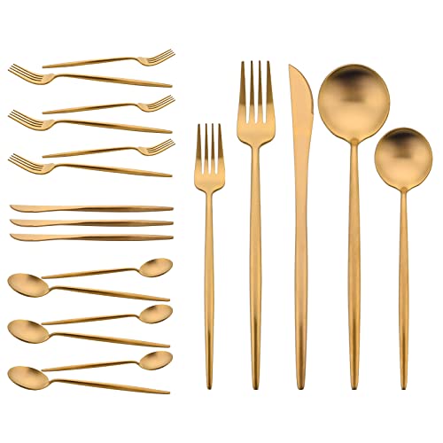 Uniturcky Flatware Set 18/10 Stainless Steel Matte Gold - Kitchen Utensil Serving Set of Dinner Fork Knife Spoons Salad Fork Dessert Spoon,20 Piece Set of 4, for Home Kitchen Restaurant Hotel