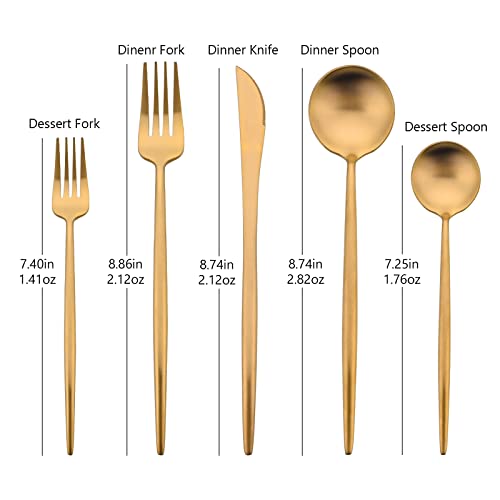 Uniturcky Flatware Set 18/10 Stainless Steel Matte Gold - Kitchen Utensil Serving Set of Dinner Fork Knife Spoons Salad Fork Dessert Spoon,20 Piece Set of 4, for Home Kitchen Restaurant Hotel