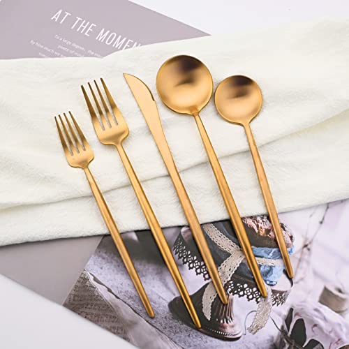 Uniturcky Flatware Set 18/10 Stainless Steel Matte Gold - Kitchen Utensil Serving Set of Dinner Fork Knife Spoons Salad Fork Dessert Spoon,20 Piece Set of 4, for Home Kitchen Restaurant Hotel