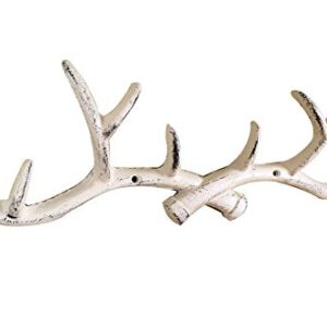 Whitewashed Cast Iron Antler Wall Hooks 15" - Decorative Wall Hook - Deer Decor