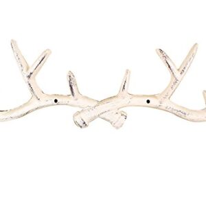 Whitewashed Cast Iron Antler Wall Hooks 15" - Decorative Wall Hook - Deer Decor