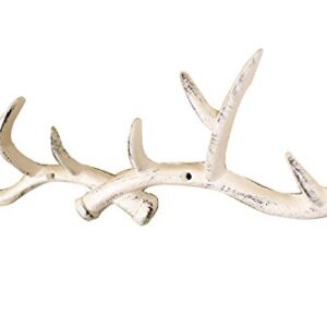 Whitewashed Cast Iron Antler Wall Hooks 15" - Decorative Wall Hook - Deer Decor