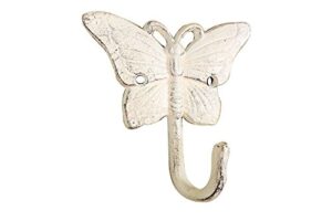 whitewashed cast iron butterfly hook 6" - rustic wall hook - butterfly decor