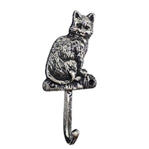 Rustic Silver Cast Iron Cat Hook 7" - Decorative Hook - Cat Decor