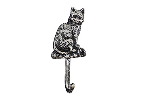 Rustic Silver Cast Iron Cat Hook 7" - Decorative Hook - Cat Decor