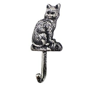 Rustic Silver Cast Iron Cat Hook 7" - Decorative Hook - Cat Decor