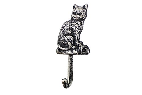 Rustic Silver Cast Iron Cat Hook 7" - Decorative Hook - Cat Decor