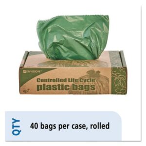 stout eco-degradable plastic trash garbage bag, 33gal, 1.1mil, 33 x 40, green, 40/box