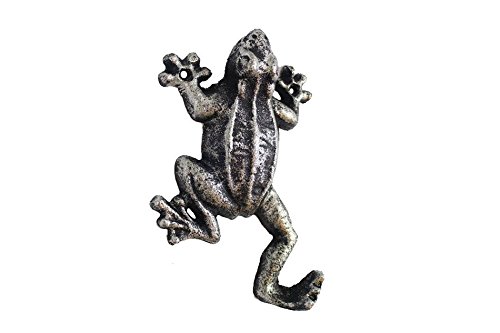 Handcrafted Nautical Decor Rustic Silver Cast Iron Frog Hook 6" - Rustic Wall Hook - Frog Decoration