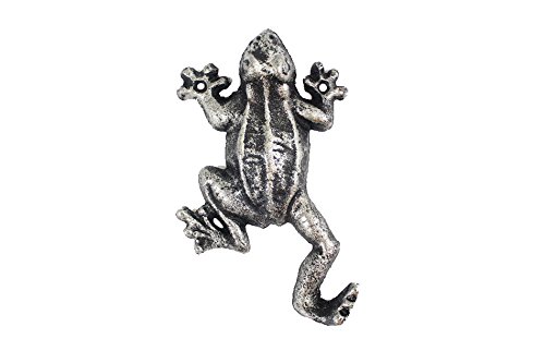 Handcrafted Nautical Decor Rustic Silver Cast Iron Frog Hook 6" - Rustic Wall Hook - Frog Decoration