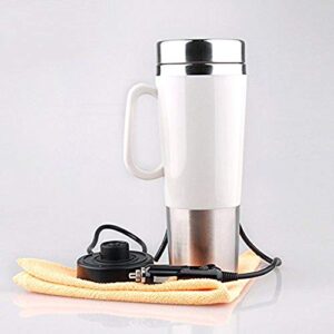 400ml Vacuum Insulated Stainless Steel Travel Mug Car Cup with charger car Boiling Mug Electric Kettle Boiling Vehicle Thermos with DC12V Heating Cup (white)