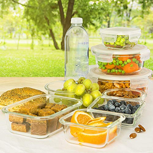 PrepNaturals 13-pack Glass Meal Prep Air Tight Containers with Custom Fit Lids - Glass Food Storage Containers - Microwave, Oven and Freezer Safe