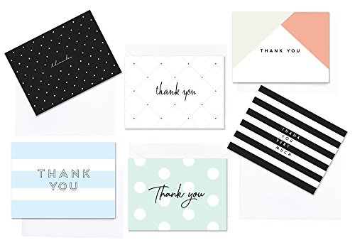 Luxye Chic Modern Thank You Cards, 36 Polka Dot and Stripe Thank You Notes, 6 Assortment of Blank Inside with White Envelopes (Multicolor) (4" x 6" Polka Dot Stripe V2)