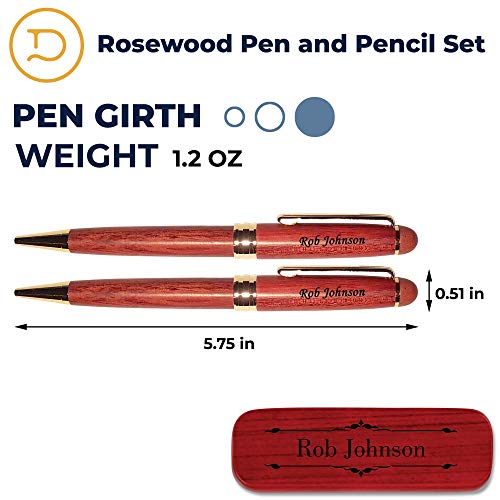 Dayspring Pens | Personalized Deluxe Rosewood Pen and Pencil Set with Premium Wood Pen Case. Engraved Wood Gift for Men or Women. Shipped Fast in One Business Day.