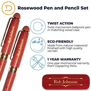 Dayspring Pens | Personalized Deluxe Rosewood Pen and Pencil Set with Premium Wood Pen Case. Engraved Wood Gift for Men or Women. Shipped Fast in One Business Day.