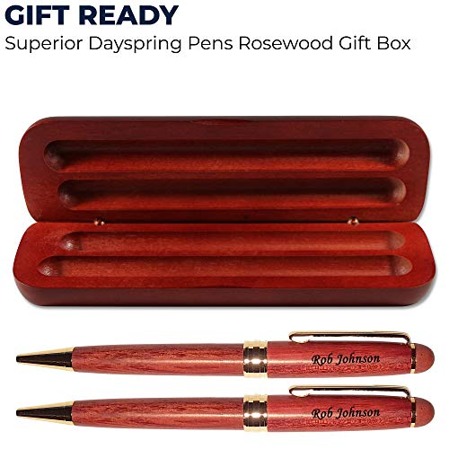 Dayspring Pens | Personalized Deluxe Rosewood Pen and Pencil Set with Premium Wood Pen Case. Engraved Wood Gift for Men or Women. Shipped Fast in One Business Day.