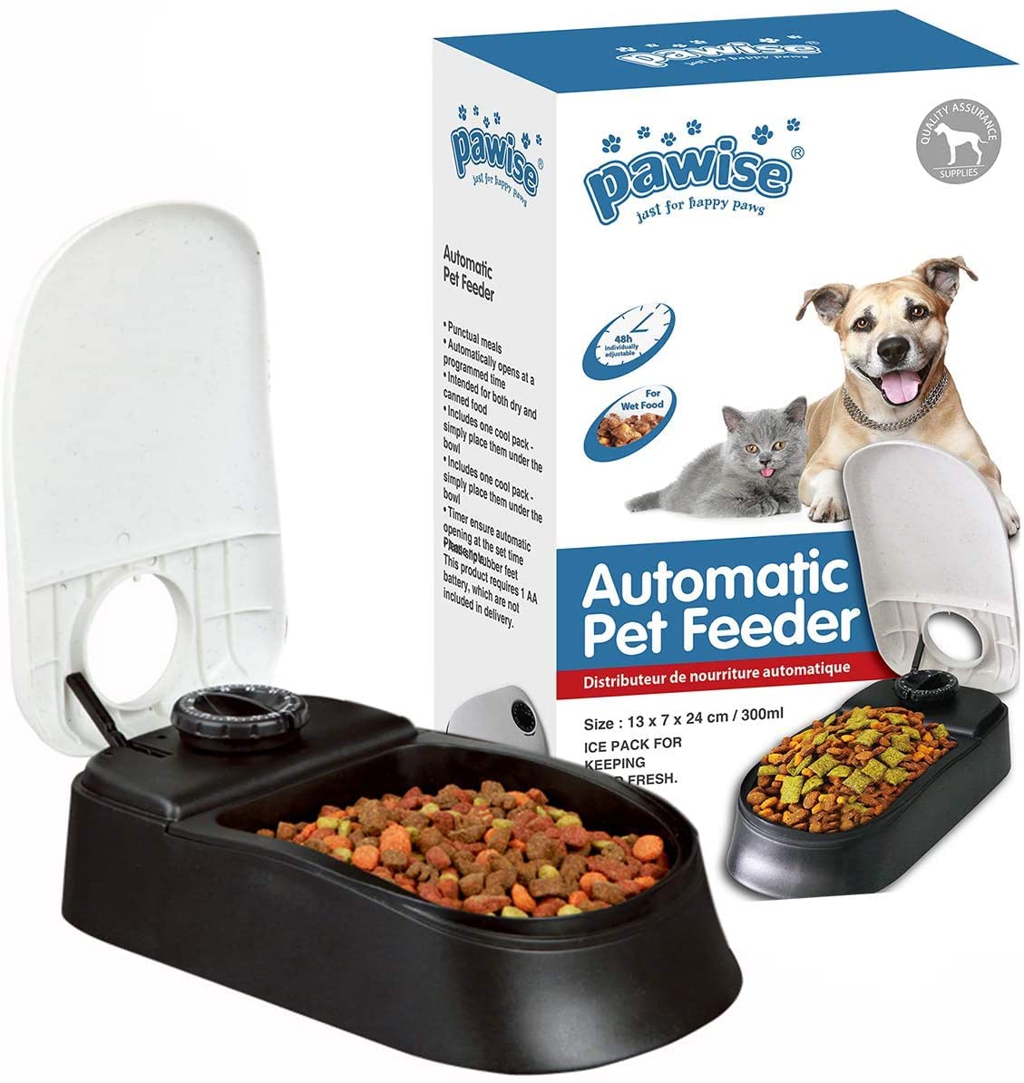 PAWISE Automatic Cat Feeders 1 Meal Automatic Dog Feeder,Dog/Cat Food Dispenser 1.5 Cup, Schedule Meal or Treat, with 48-Hour Timer