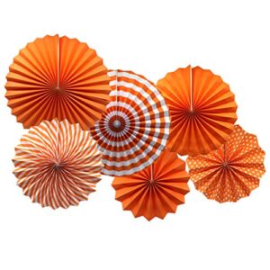 party hanging paper fans set, orange round pattern paper garlands decoration for birthday wedding graduation events accessories, set of 6