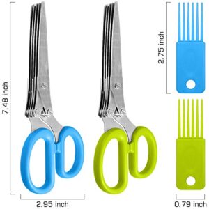 2 Packs Stainless Steel Herb Scissors, SourceTon Multi-purpose Kitchen Shear with 5 Blades and Cleaning Brush, Ergonomic Design Heavy Duty Durable Culinary Cutter with Sharp Blade