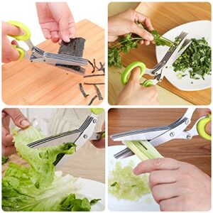 2 Packs Stainless Steel Herb Scissors, SourceTon Multi-purpose Kitchen Shear with 5 Blades and Cleaning Brush, Ergonomic Design Heavy Duty Durable Culinary Cutter with Sharp Blade