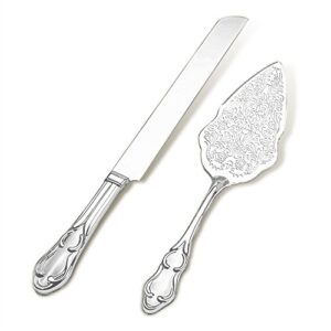 strova silver wedding cake serving set - elegant cake cutting knife and server for event use