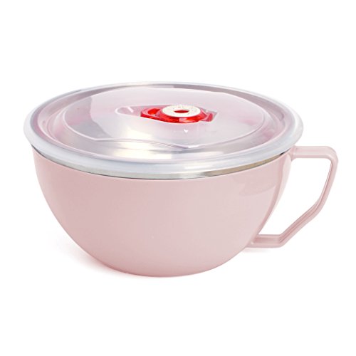 Redriver Stainless Steel Noodle Bowl With Handle Food Container (Pink)