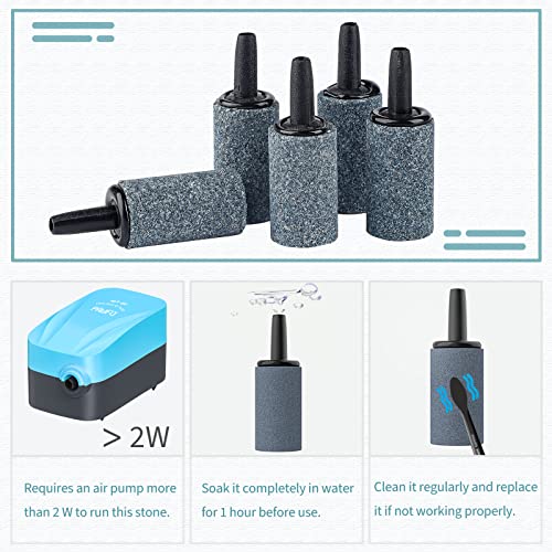 Pawfly Aquarium 1 Inch Air Stone Cylinder Grey Bubble Diffuser Release Tool for Nano Air Pumps Small Buckets and Fish Tanks, 10 Pack