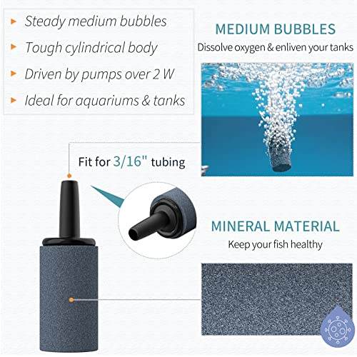 Pawfly Aquarium 1 Inch Air Stone Cylinder Grey Bubble Diffuser Release Tool for Nano Air Pumps Small Buckets and Fish Tanks, 10 Pack