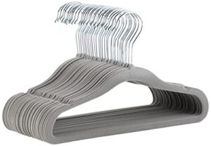 amazon basics kids velvet, non-slip 11.6" clothes hangers, pack of 30, gray