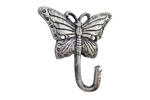 handcrafted model ships rustic silver cast iron butterfly hook 6" - iron wall hook - butterfly decor id