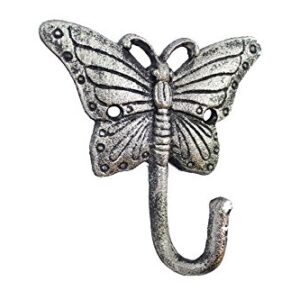 Handcrafted Model Ships Rustic Silver Cast Iron Butterfly Hook 6" - Iron Wall Hook - Butterfly Decor Id