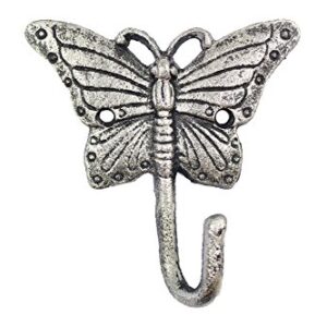 Handcrafted Model Ships Rustic Silver Cast Iron Butterfly Hook 6" - Iron Wall Hook - Butterfly Decor Id