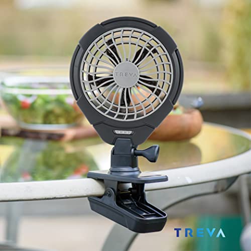 Treva 5 Inch Two Speed Battery & USB Powered Clip On Fan - Slim and Portable Cooling Travel Fan with USB - Gray