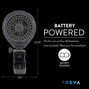 Treva 5 Inch Two Speed Battery & USB Powered Clip On Fan - Slim and Portable Cooling Travel Fan with USB - Gray