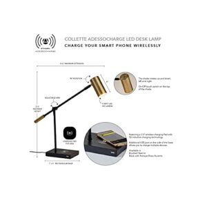 Adesso 4217-01 Collette LED Desk Lamp Wireless Charging, 7W LED, 5W QI, USB Port, Indoor Lighting Lamps , Black