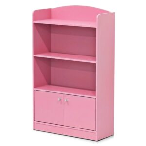 furinno 2 shelves stylish kidkanac bookshelf with storage cabinet, pink