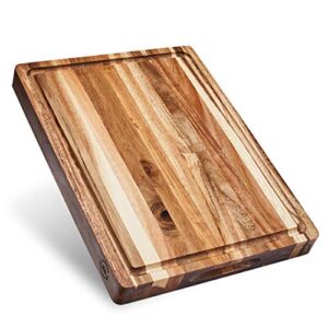 sonder los angeles, thick sustainable acacia wood cutting board for kitchen with juice groove, sorting compartment, charcuterie 16x12x1.5 in (gift box included)