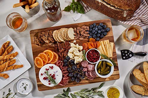 Sonder Los Angeles, Thick Sustainable Acacia Wood Cutting Board for Kitchen with Juice Groove, Sorting Compartment, Charcuterie 16x12x1.5 in (Gift Box Included)