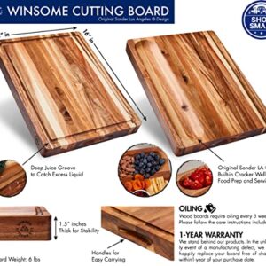 Sonder Los Angeles, Thick Sustainable Acacia Wood Cutting Board for Kitchen with Juice Groove, Sorting Compartment, Charcuterie 16x12x1.5 in (Gift Box Included)