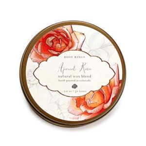 Rosy Rings Signature Tin Candle - Aromatherapy Fragrance Elegant Home Decor Gift Long Lasting 50 Hour Burn Botanical Floral Notes of Apricot, Blond Woods, Mirabelle Plum, Pomelo, Violet (Apricot Rose)