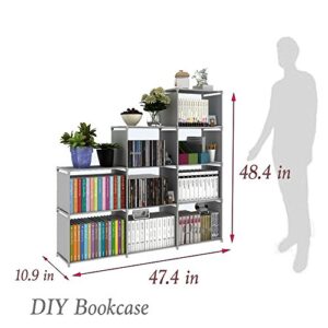 Angotrade Jaketen Bookshelf 9-Cubes Book Shelf Office Storage Shelf Plastic Storage Cabinet (Grey)