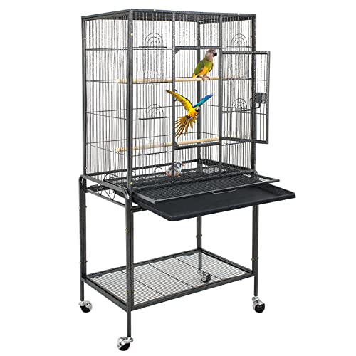 ZENY 53-Inch Parakeet Bird Cage, Wrought Iron Standing Large Parrot Parakeet Flight Birdcage with Rolling Stand, Pet Parrot Cage, Flight Cage for Cockatiels Parakeet Lovebird Canary Finch