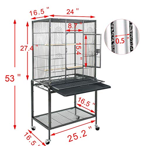 ZENY 53-Inch Parakeet Bird Cage, Wrought Iron Standing Large Parrot Parakeet Flight Birdcage with Rolling Stand, Pet Parrot Cage, Flight Cage for Cockatiels Parakeet Lovebird Canary Finch