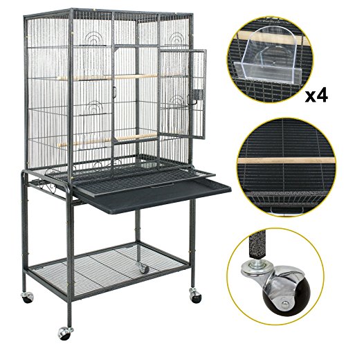 ZENY 53-Inch Parakeet Bird Cage, Wrought Iron Standing Large Parrot Parakeet Flight Birdcage with Rolling Stand, Pet Parrot Cage, Flight Cage for Cockatiels Parakeet Lovebird Canary Finch